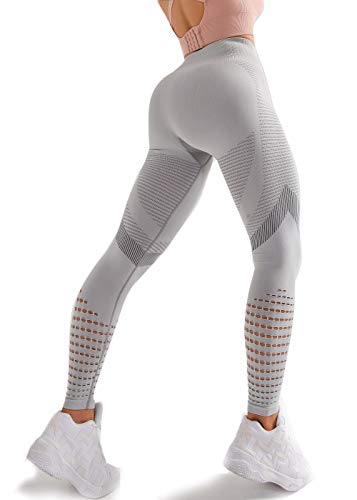 Redqenting High Waisted Leggings for Women Workout Seamless Leggings Yoga Pants Sweat Proof Tummy Control Tights Grey