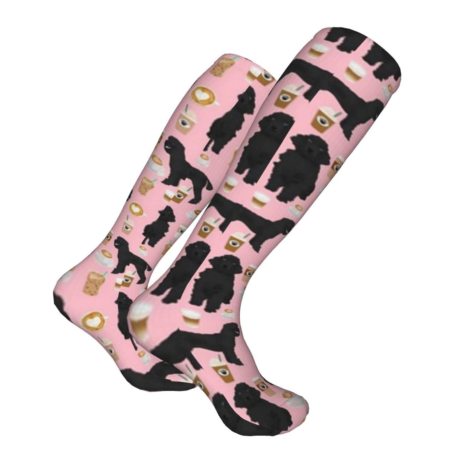 chegna Black Poodle Dogs Coffees Blossom Compression Socks for Women & Men Circulation 15-20 mmHg is Best Support for Athletic Running Cycling, White