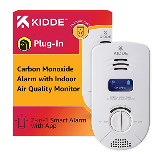 Kidde Smart Carbon Monoxide Detector & Indoor Air Quality Monitor, Plug in Wall, WiFi & Smart Smoke Detector, WiFi, Alexa Compatible Device, Hardwired w/Battery Backup