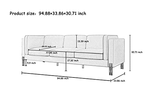 Lostcat Velvet Sofa Couch Mid Century Modern Upholstered 3-Seater Loveseat with Armrest and Stainless Steel Legs for Living Room, Apartment and Small Space, Beige