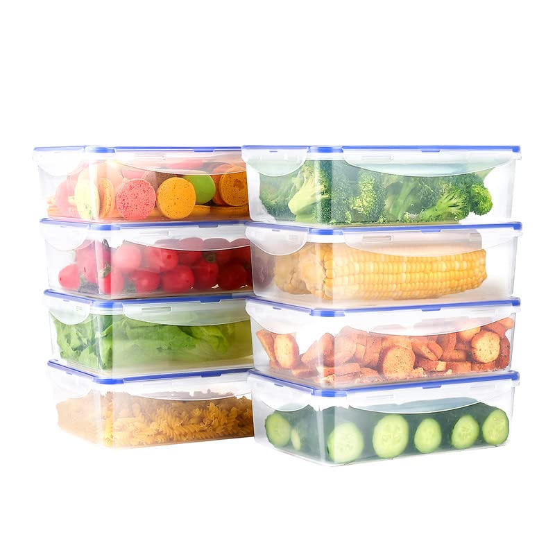 Tauno Plastic Food Storage Containers with Airtight Lids, 7.6 Cup Food Prep Containers for Kitchen and Pantry Organization, Reusable and BPA Free Lunch Boxes, Microwave/Dishwasher/Freezer Safe, 6 Pack