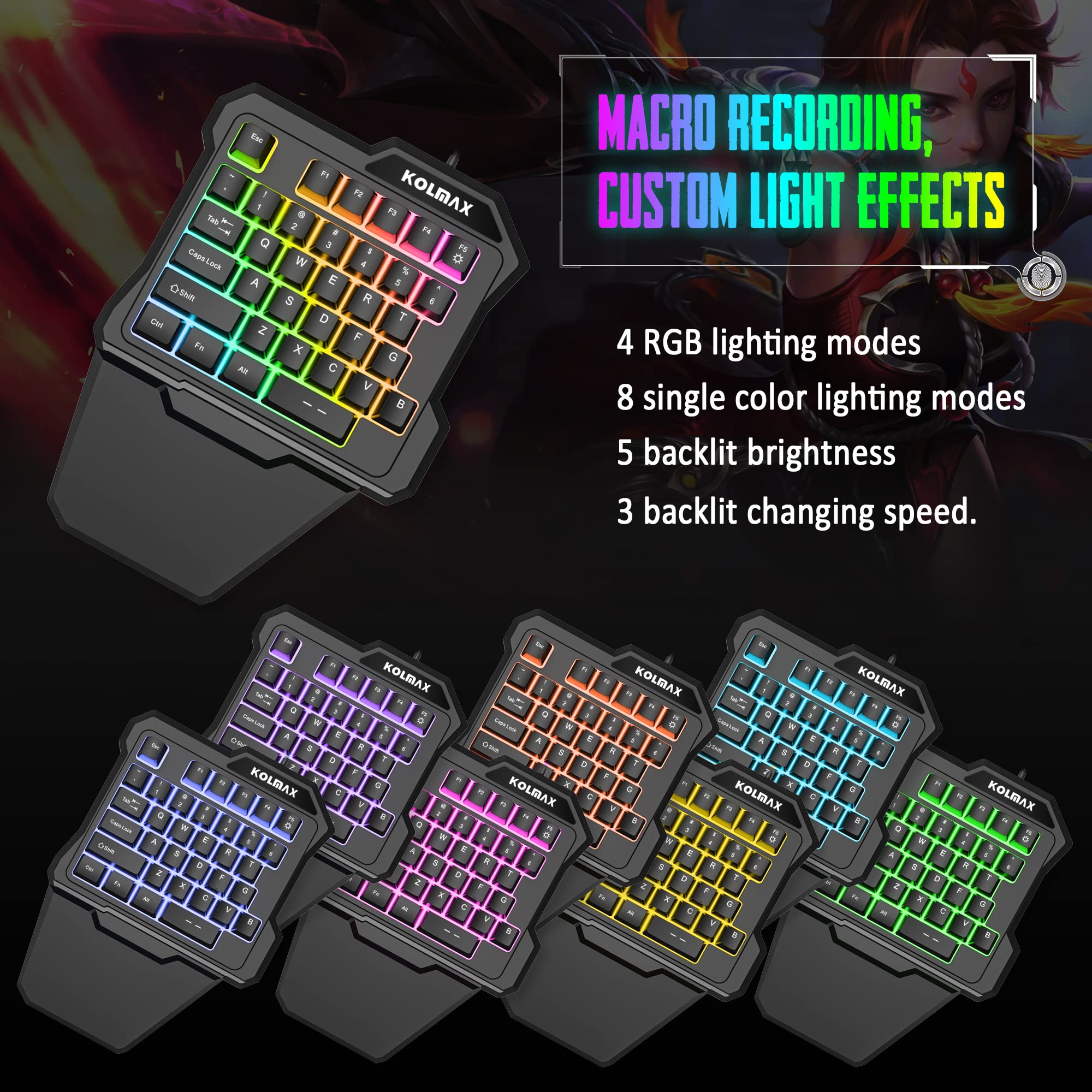 RGB One Handed Gaming Keyboard and Mouse Combo,USB Wired Mechanical Feeling Gaming Keypad with Wrist Rest Support, Gaming Mouse for Laptop PC Xbox PS4 Game Office