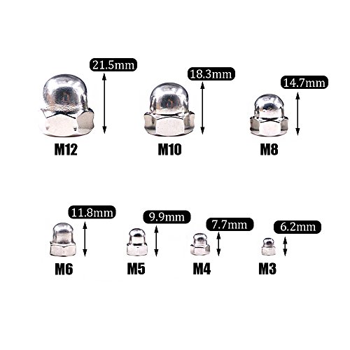 Hilitchi 140-Pcs M3 M4 M5 M6 M8 M10 M12 Acorn Dome Cap Head Hex Nuts Assortment Kit, 304Stainless Steel