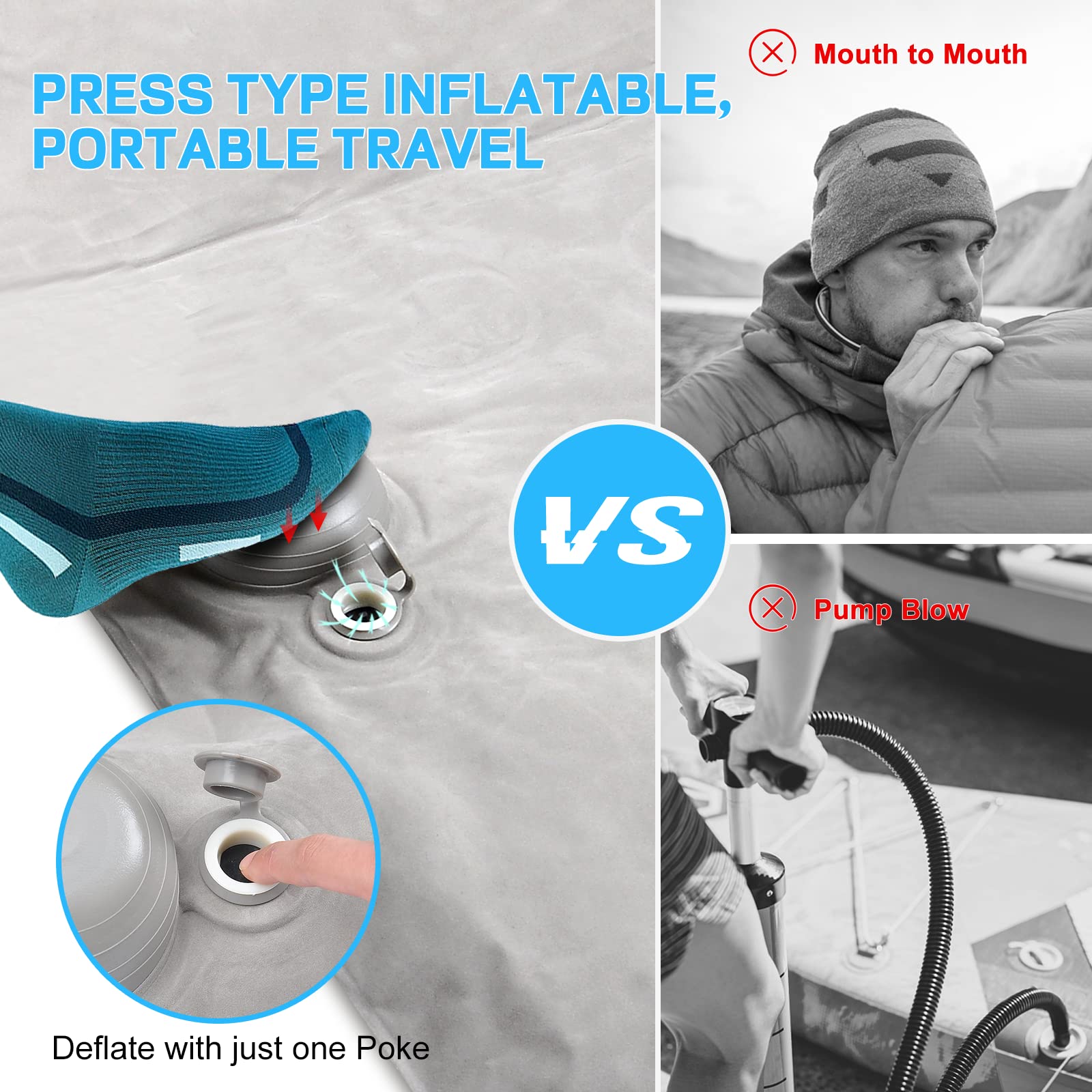 Camping Sleeping Pads, 4.7" Thickness Twin Air Mattress with Adjustable Backrest Built-in Air Pump Inflatable Sleeping Pad Compact & Portable for Backpacking, Home, Tent, Beach Travel Camping Mat