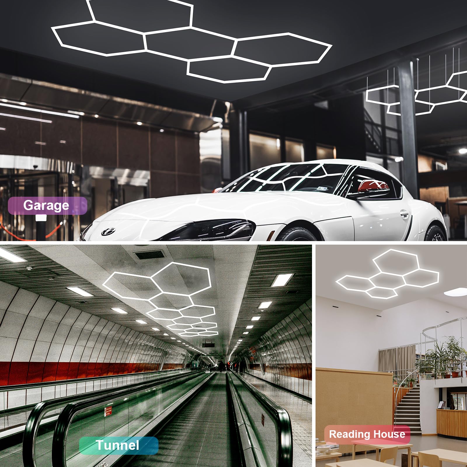 Hexagon Led Garage Lights, 25 Pack Ultrabright Led Garage Light Car Detailing Ceiling Light, 216W 6500K Hexagon Honeycomb Shop Lights for Warehouse Workshop Gym Basement Office etc.