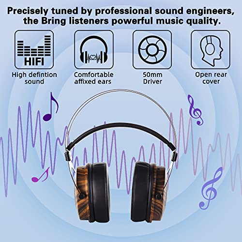 lotorasia Wired Over Ear Headphones, Studio Headset Music Recording 50mm Drivers 3.5mm/6.35mm Audio Jack for Guitar amp Recording and Music Audiophile(Non Solid Wood)