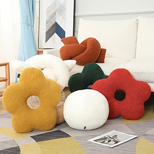 Nordic Minimalist Modern Home Plush Ball Decorative Pillow, Flower Pillow. (45cm(17.7inch), White Flower)
