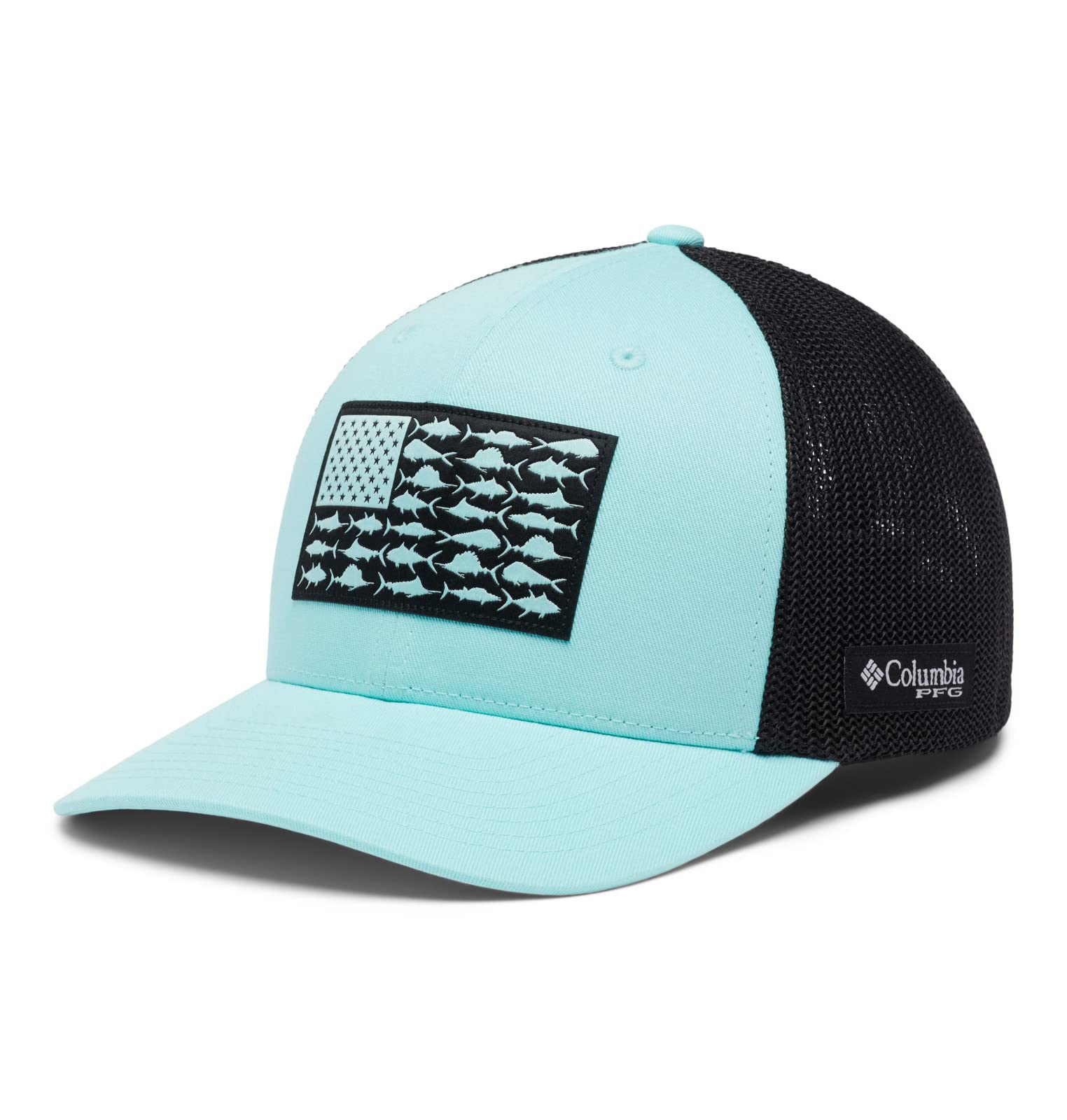 Columbia Unisex PFG Fish Flag Mesh Ball Cap - Low, Gulf Stream/Black/Offshore Slam Flag, Large/X-Large