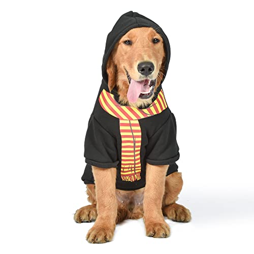 Harry Potter Gryffindor Pet Hoodie with Faux Scarf - Small | Pet Apparel and Accessories for Dogs| Dog Pullover Hoodie for Hogwarts Houses, Gryffindor Clothing for Dogs,Black