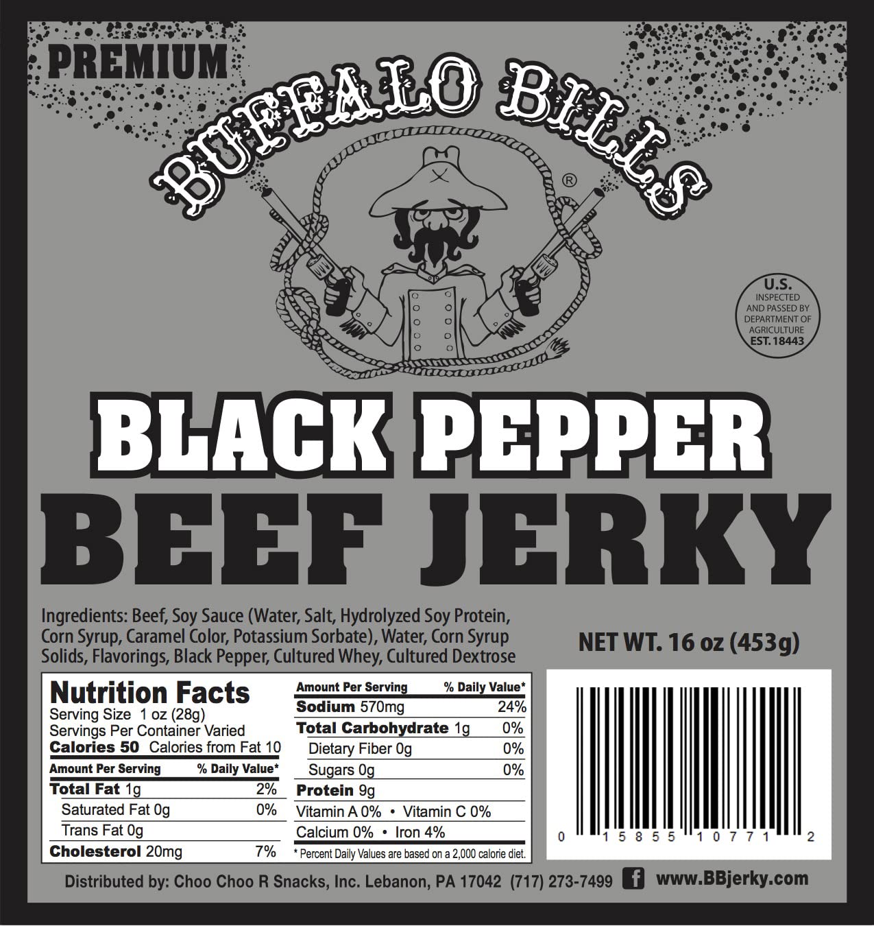 Buffalo Bills 16oz Premium Black Pepper Beef Jerky Pieces (smoked beef jerky in random size pieces)
