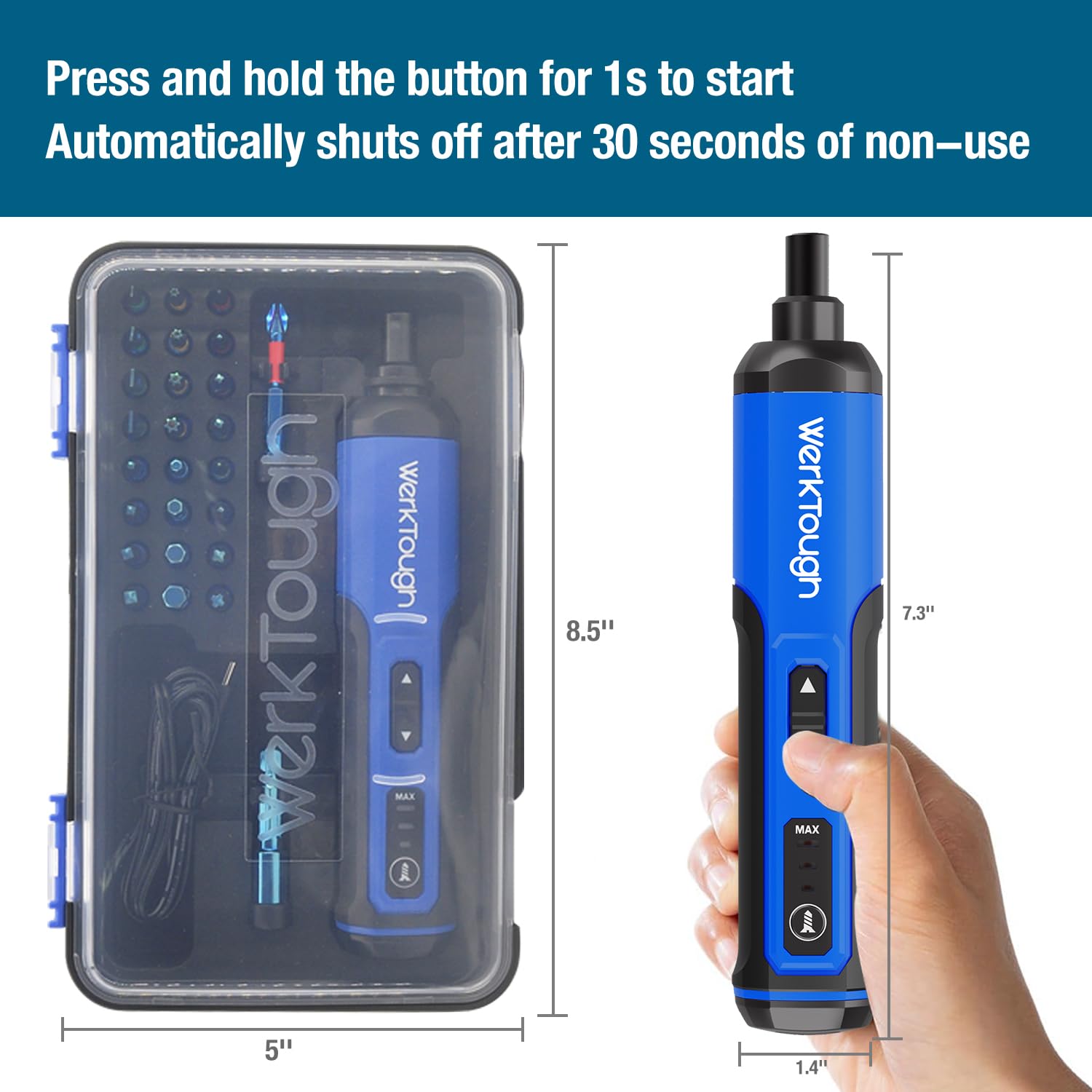 Werktough 4V Mini Electric Cordless Screwdriver with 3-Gear Torque 5Nm Power 25pc Screwdriver Bits S2 LED Light USB Charging Home Improvement S026