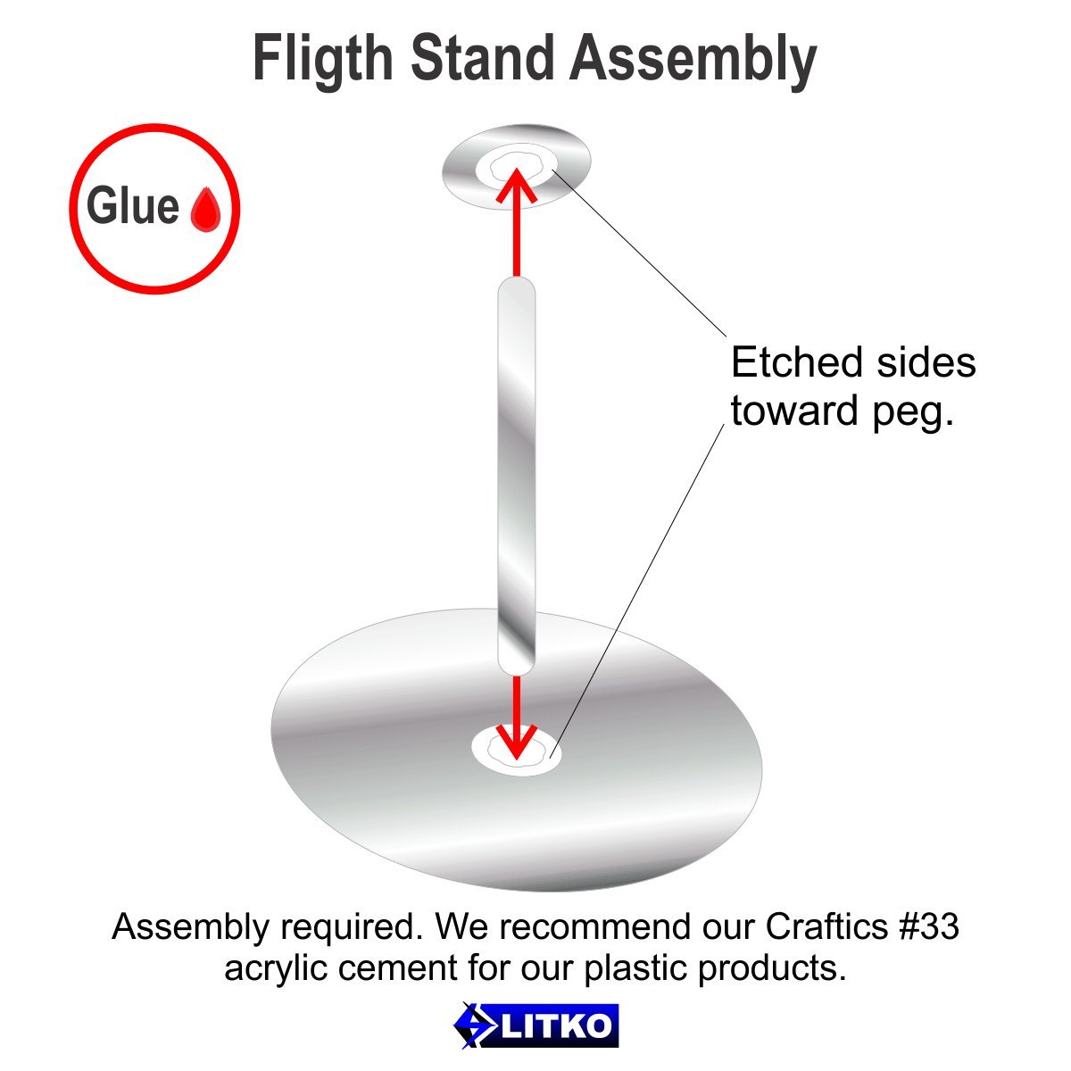 LITKO 27mm Circular Flight Stand Kit | Compatible with Star Wars: Legion | Miniatures | 6mm Clear Acrylic Base with 1.25 inch Peg | 10 Pack
