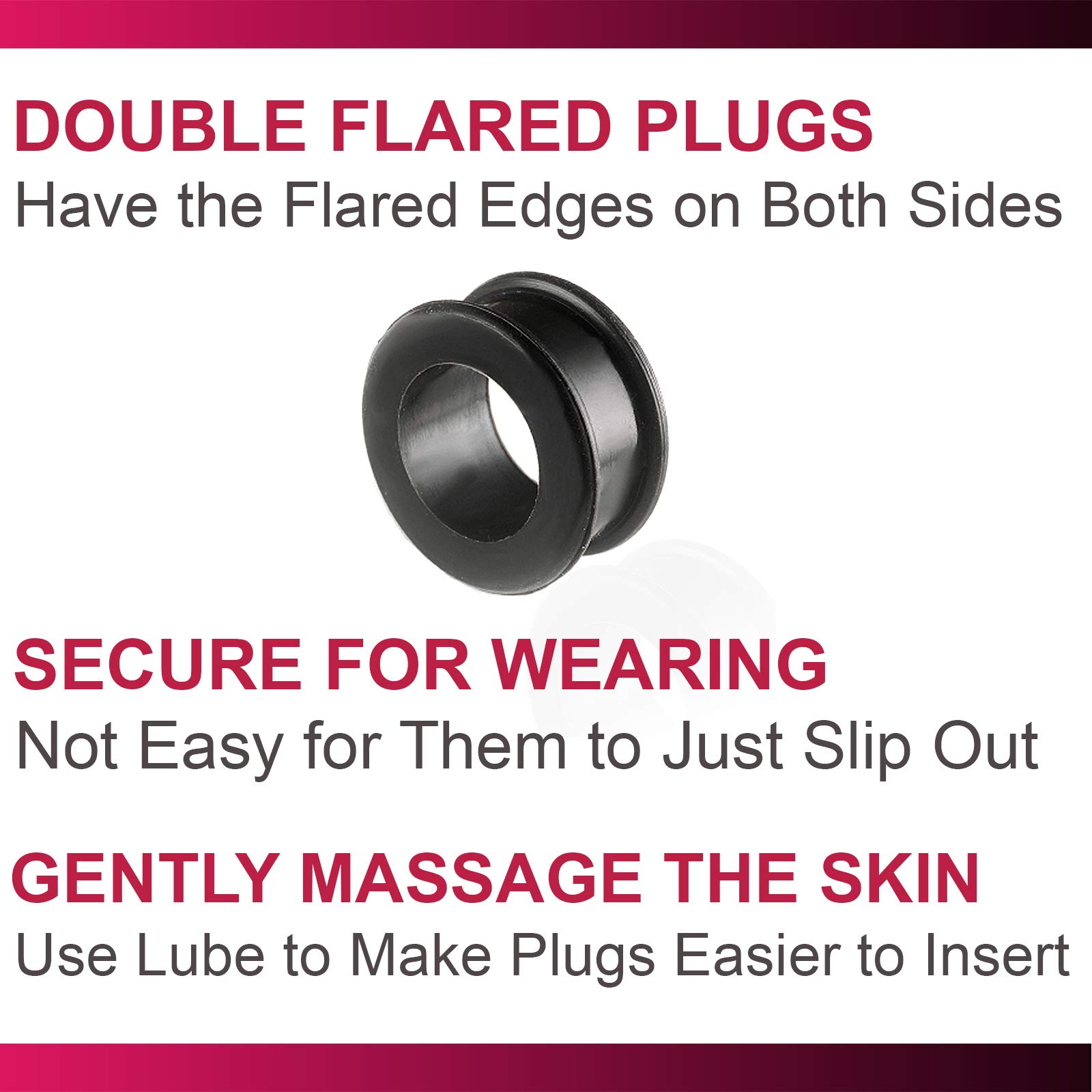 bodyjewellery 7/8 inch 22mm Black Implant grade silicone Double Flare Tunnels Ear Gauge Plugs ABCF Ear Stretching Piercing 2Pcs