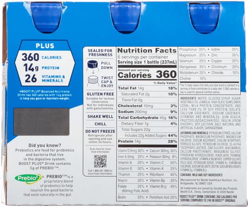 BOOST Plus Balanced Nutritional Drink, Very Vanilla, 8 FL OZ (Pack of 6)