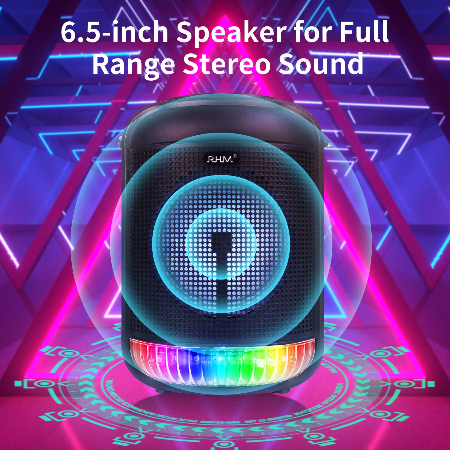 RHM K113 Karaoke Machine with 6 Color Change, Powerful Sound, Rechargeable Battery & A Wired Microphone, 6 Hours Playtime, Support Bluetooth/AUX/USB/TF/FM/REC, for Home/Party/Picnic/Outdoor Actives