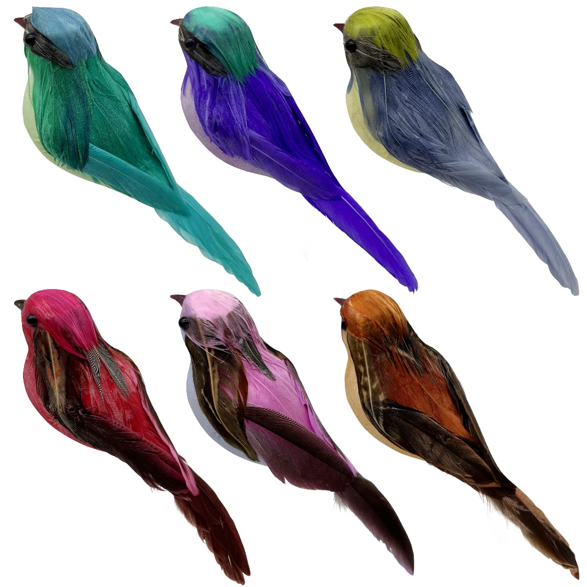 LWINGFLYER 6pcs Artificial Simulation Foam Feather Bird Sparrow 4.7" Bird Ornaments for Tree Decor Craft Decoration Home Party Accessories (Claw)