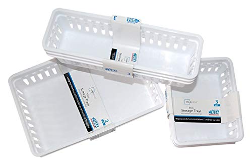FriendShip Shop Brand Plastic Storage Trays Baskets Organization Bundle, 3 Sizes. Pack of 2, White