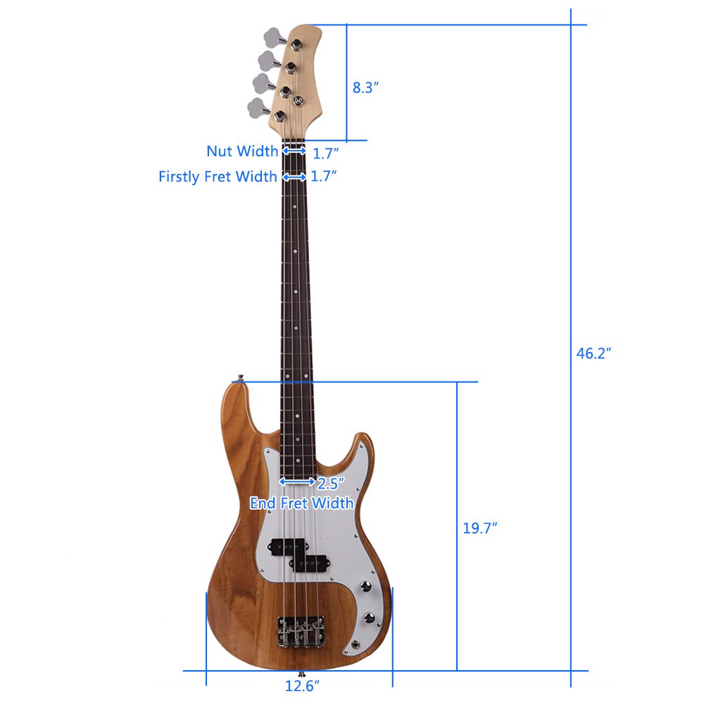 Lykos Fashion White Full Size 4-String Electric Bass Guitar Burning Fire Style (Burly Wood)
