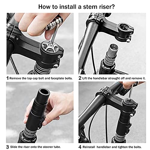 BLOOKE Bike Fork Stem Extender Bicycle Handlebar Stem Riser,Adjustable Aluminium Alloy Head Up Adapter for 1-1/8"Bike Neck Extender Black