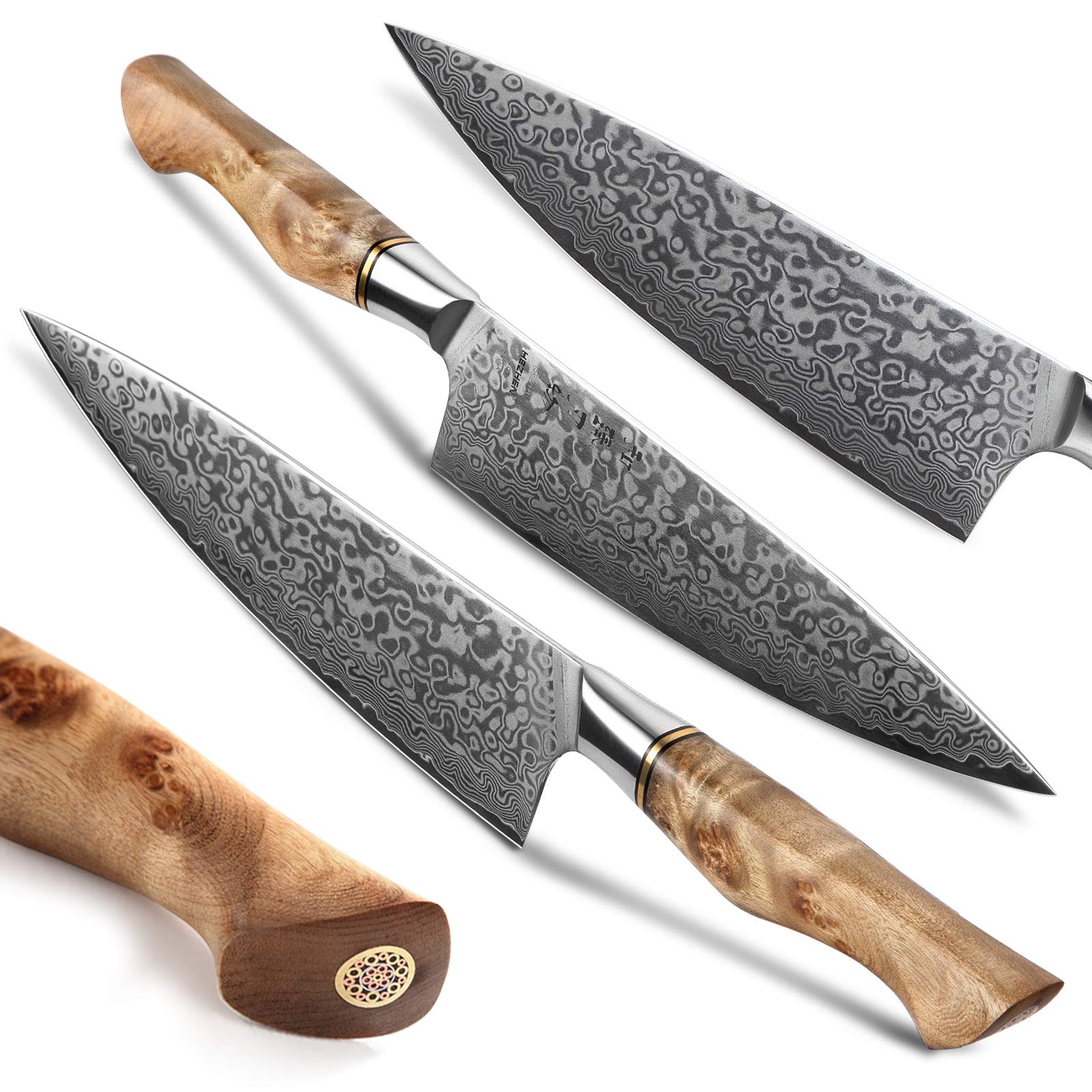 HEZHEN Chef's Knife-Professional-8.3 inch Damascus Steel, Kitchen Knife VG10 Gyuto Knife-Master Series Chef Cooking Tool at Home,Restaurant-Figured Sycamore Wood Handle