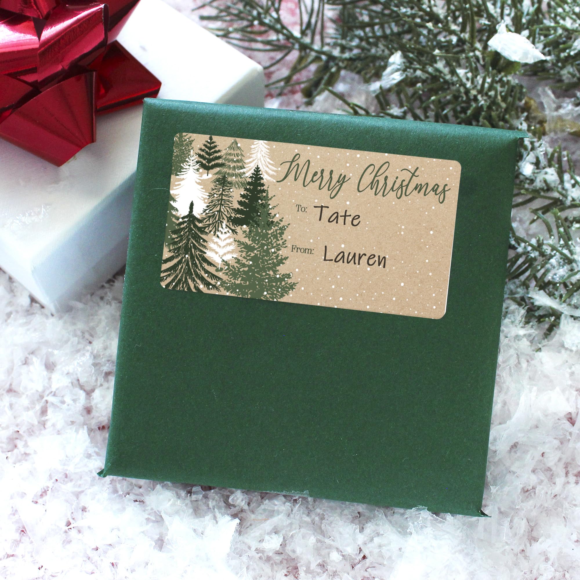 Evergreen Christmas Gift Tags, Self-Adhesive Stickers – 75 Gift Wrap Tags, Peel and Stick Christmas Gift Tags