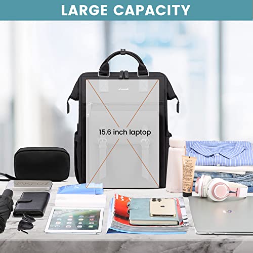 LOVEVOOK Laptop Backpack for Women Work Travel Commuter Backpack Business Computer Bag Doctor Nurse Bags College Backpack Purse, 15.6 Inch, Black-black