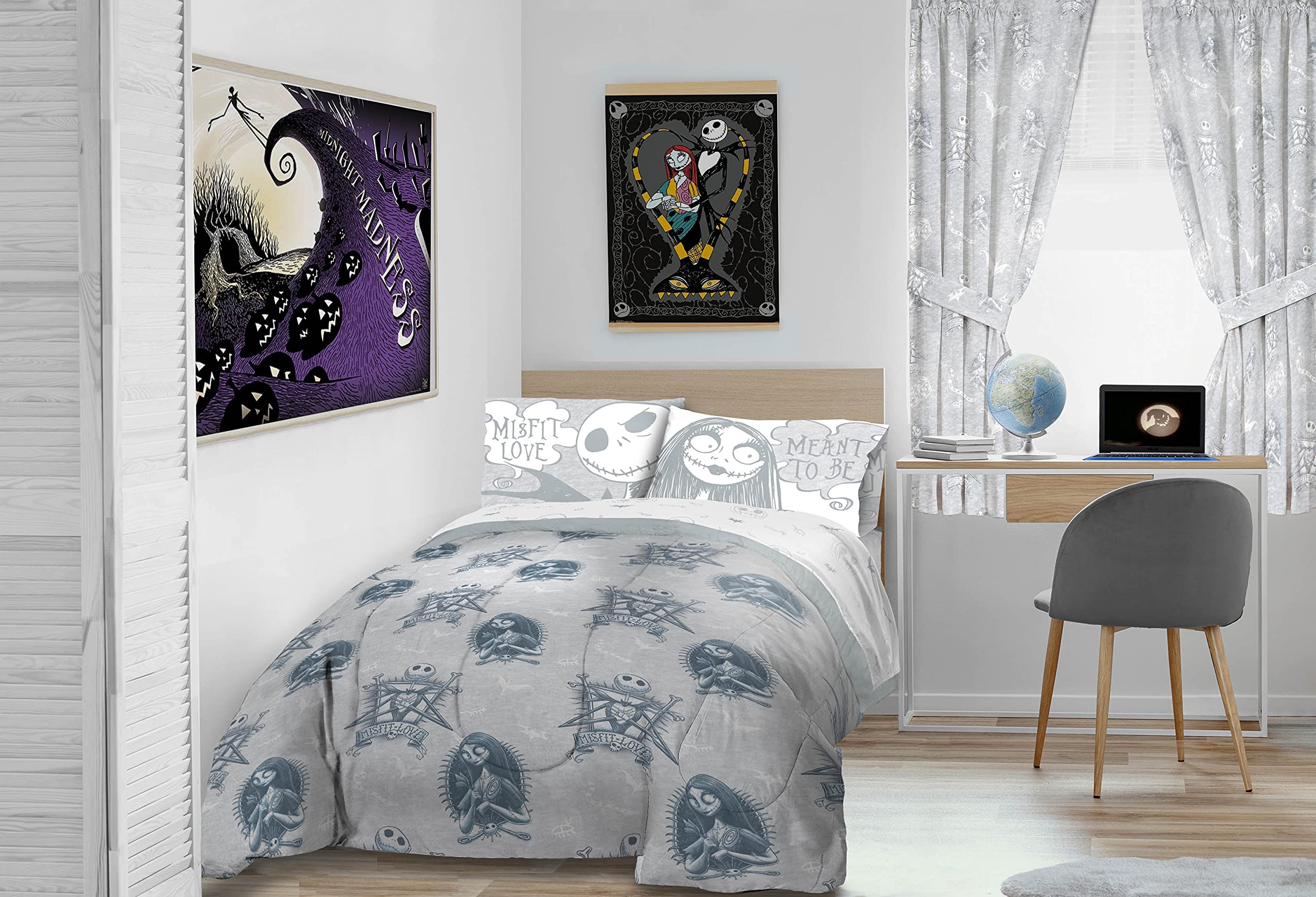 Jay Franco Disney Nightmare Before Christmas Meant to Be 6 Piece Bedroom Set- Includes Twin Bed Set & Window Drapes/Curtains - Super Soft Fade Resistant Microfiber Bedding (Official Disney Product)