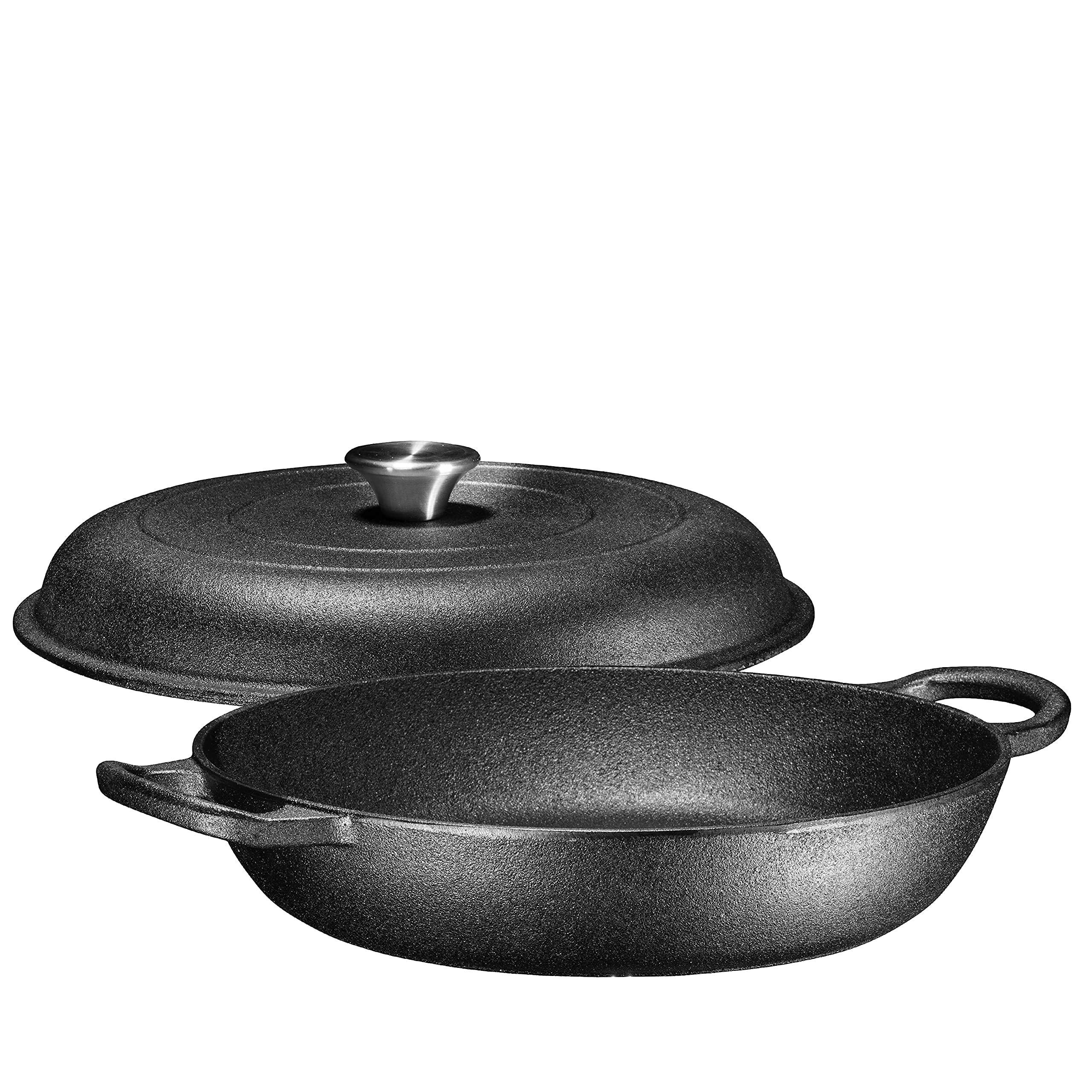 Bruntmor 4.5 Quart Pre-seasoned Enameled Cast Iron Dutch Oven With Dual Handles And Lid, Red Cast Iron Skillet, Shallow Cookware Braising Pan For Cast Iron Casserole Dish, Crock Pot Covered