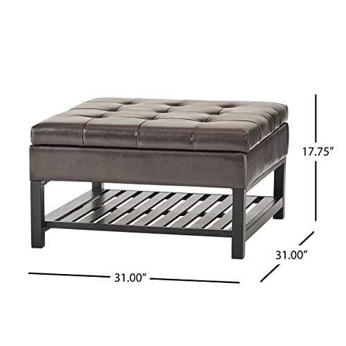 Christopher Knight Home Miriam Ottoman with Storage and Bottom Rack, Brown
