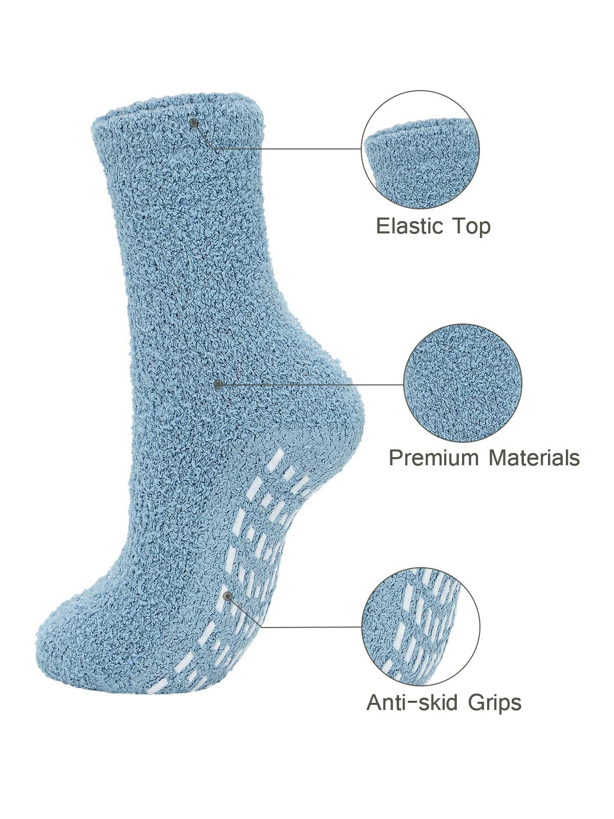 Century Star Anti Slip Athletic Plush Slipper Grip Soft Socks Women Yoga Pilates Soft Warm Cozy Socks For Christmas B 3 Pairs Blue/Gray/White One Size