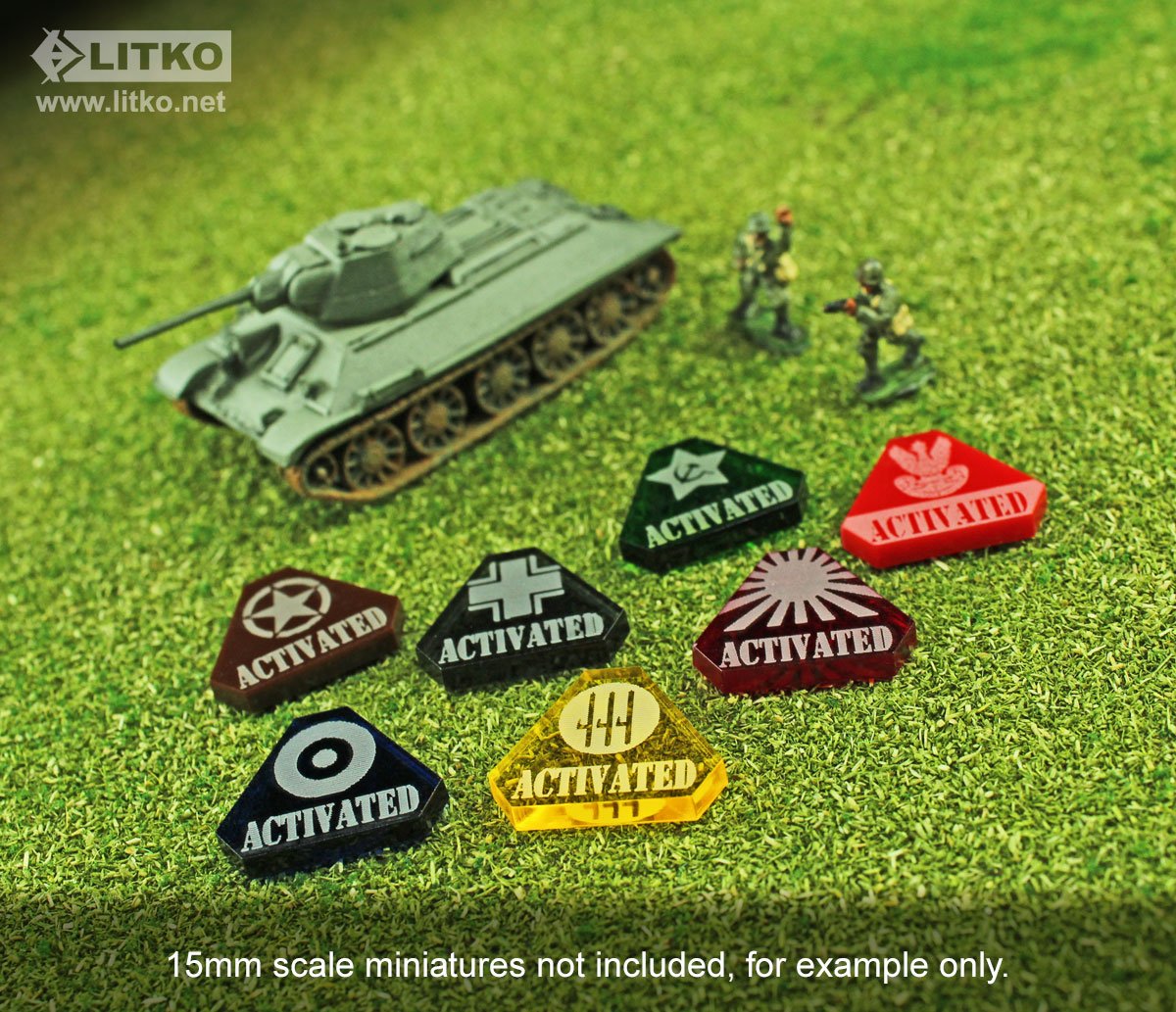 LITKO World War Two Miniature Wargames National Faction Activated Token Game Pieces Compatible with Bolt Action (Brown (United States))