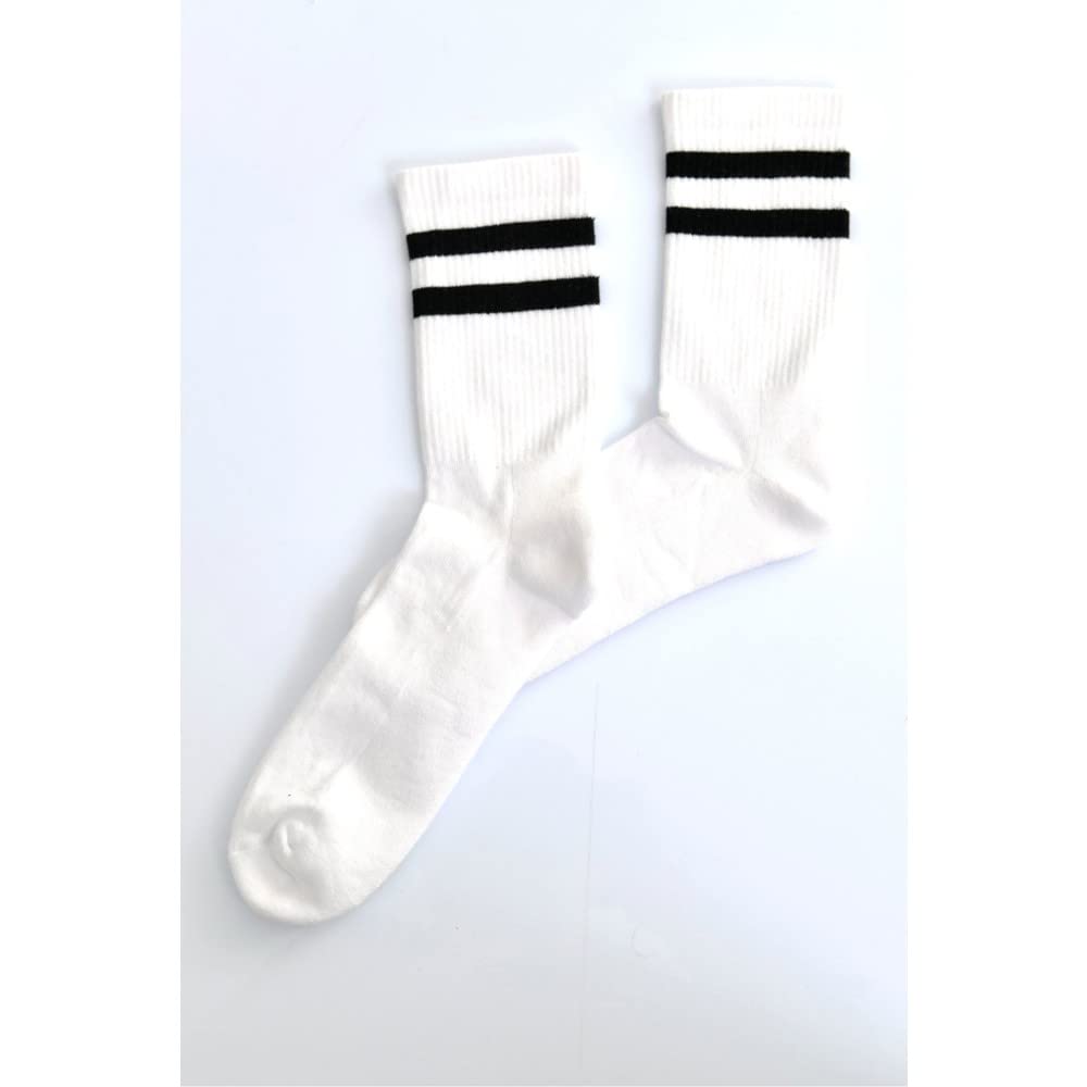 Çimpa Men’s Pack of 5 Made In TURKEY Soft Thin White Striped Absorbent Cotton Athletic Crew Socks Turkish Thread Made In Turkey White US Men’s Shoe Size 7-12.5 Sock Size 10-14