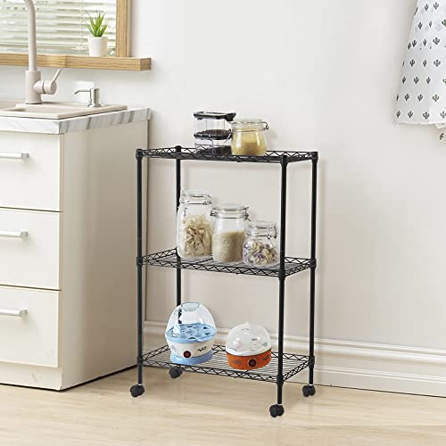 Loyaltaling Utility Carts, with Wheels Kitchen Storage Carts 3-Tier All-Purpose Shelving Heavy Duty Adjustable Storage Units Steel Organizer Wire Rack Wire Rack Shelf for Pantry Garage