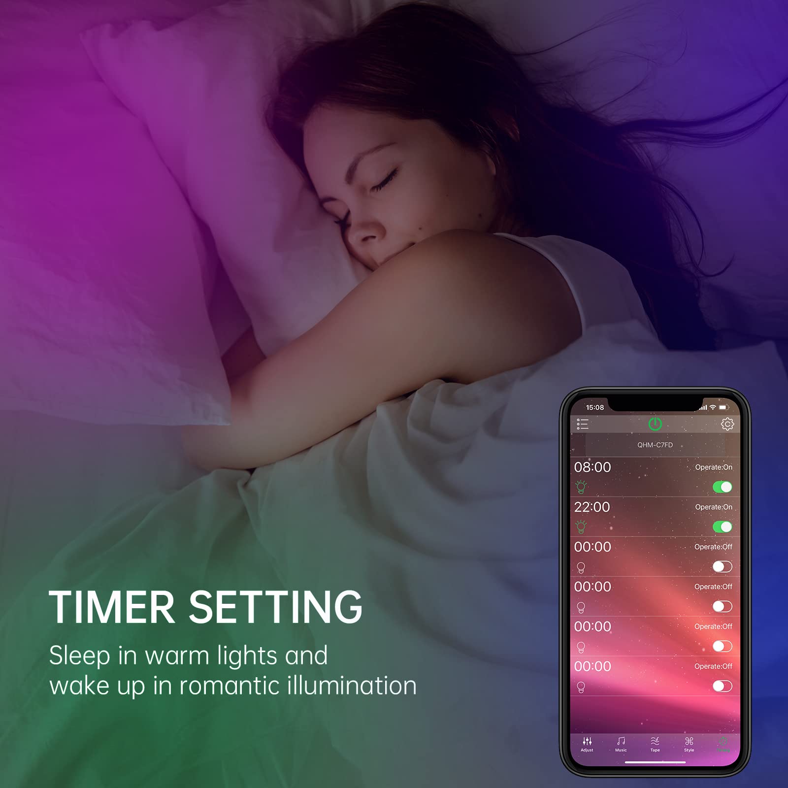 BYDIFFER 100ft Bluetooth Led Strip Lights (3 Rolls of 33.3ft), Music Sync Smart Lighting Strips with App Control, Color Change 5050 Led Light for Bedroom Room Party and Home