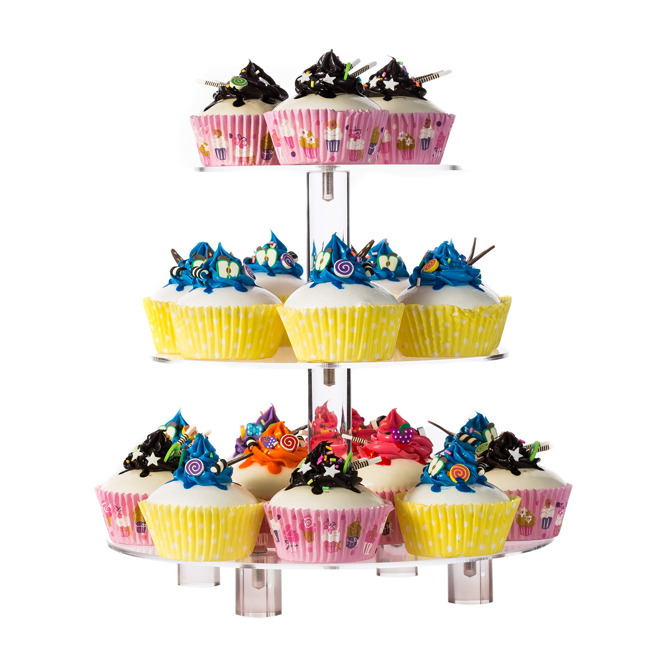 Cupcake Stand, Round Acrylic Cupcake Tower, 3 Tier Cupcake Holder for 24 Pcs, Clear Cup Cake Tree, Dessert Display Stand for Wedding, Party, Birthday…