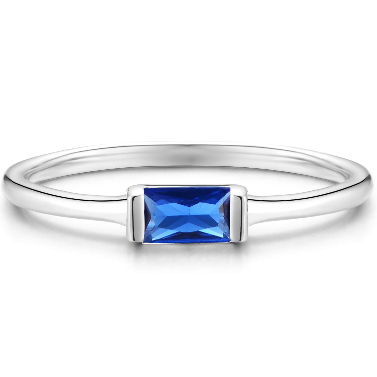 BLOSSOM & HUE CZ Stacking Ring [ .925 Sterling Silver ] - Size 8 - Dainty Vintage Stackable Baguette Blue CZ Band