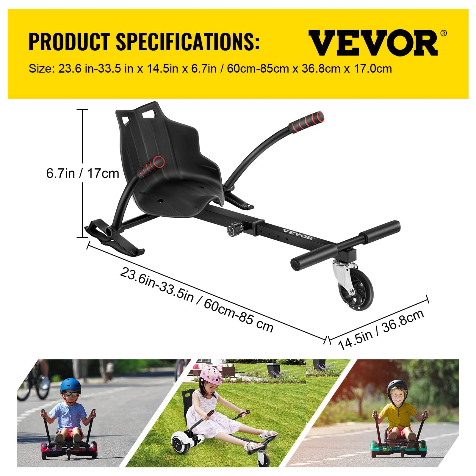 Popsport Adjustable Hover Go Kart Hover Kart Stand Go Kart Seat for 6.5'' 8'' 10'' Two Wheel Self Balancing Scooter (Anti-Turning Go Kart)