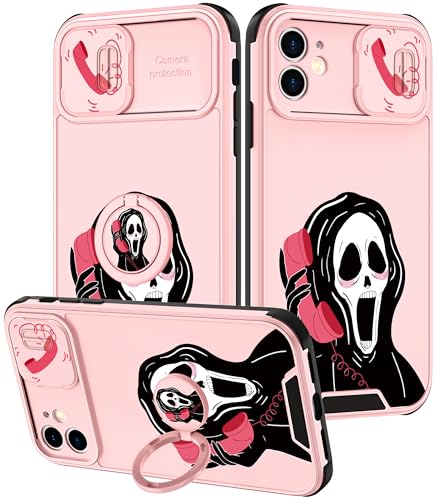 Goocrux (2in1 for iPhone 11 Case Skull Skeleton for Women Girls Cute Girly Phone Cover Cool Gothic Design with Slide Camera Cover+Ring Holder Funny Teen Cases for iPhone 11 6.1''