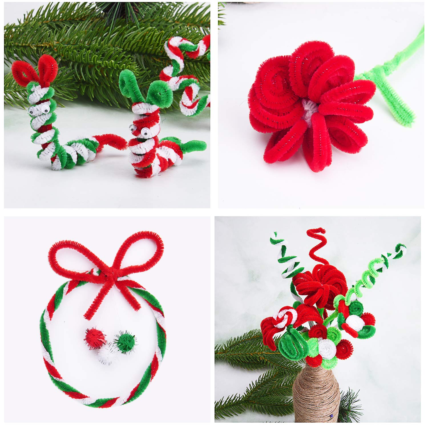 Livder 400 Pieces Christmas Pipe Cleaners Chenille Stems for DIY Art Crafts Decorations Supplies, Red Green White