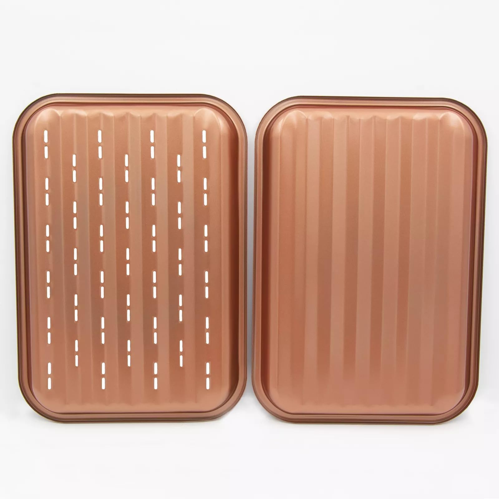 Generic Gold Coast Non-Stick 2 Piece 13.5"" x 9.5"" x 1"" Roaster Broiler Pan Set, Copper