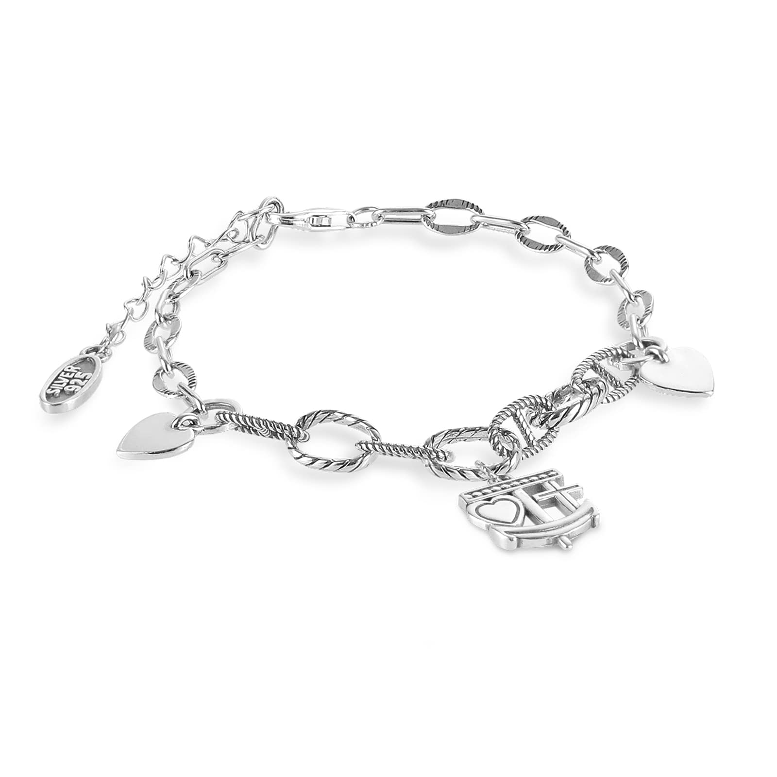 Columbus Treasure Solid 925 Sterling Silver Link Bracelet, 8.3" - 6.31g Anchor Tag Charm Bracelet for Women, Adjustable Length