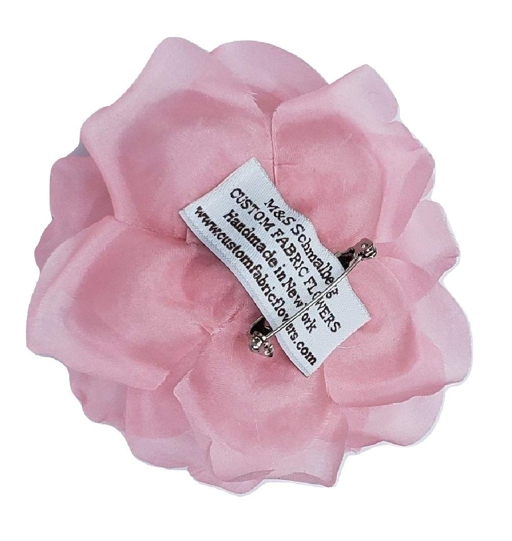 M&S Schmalberg Silk Rose Fabric Flower Pin Brooch - Hand-made in New York's Garment Center (American Made) (Pink Silk)