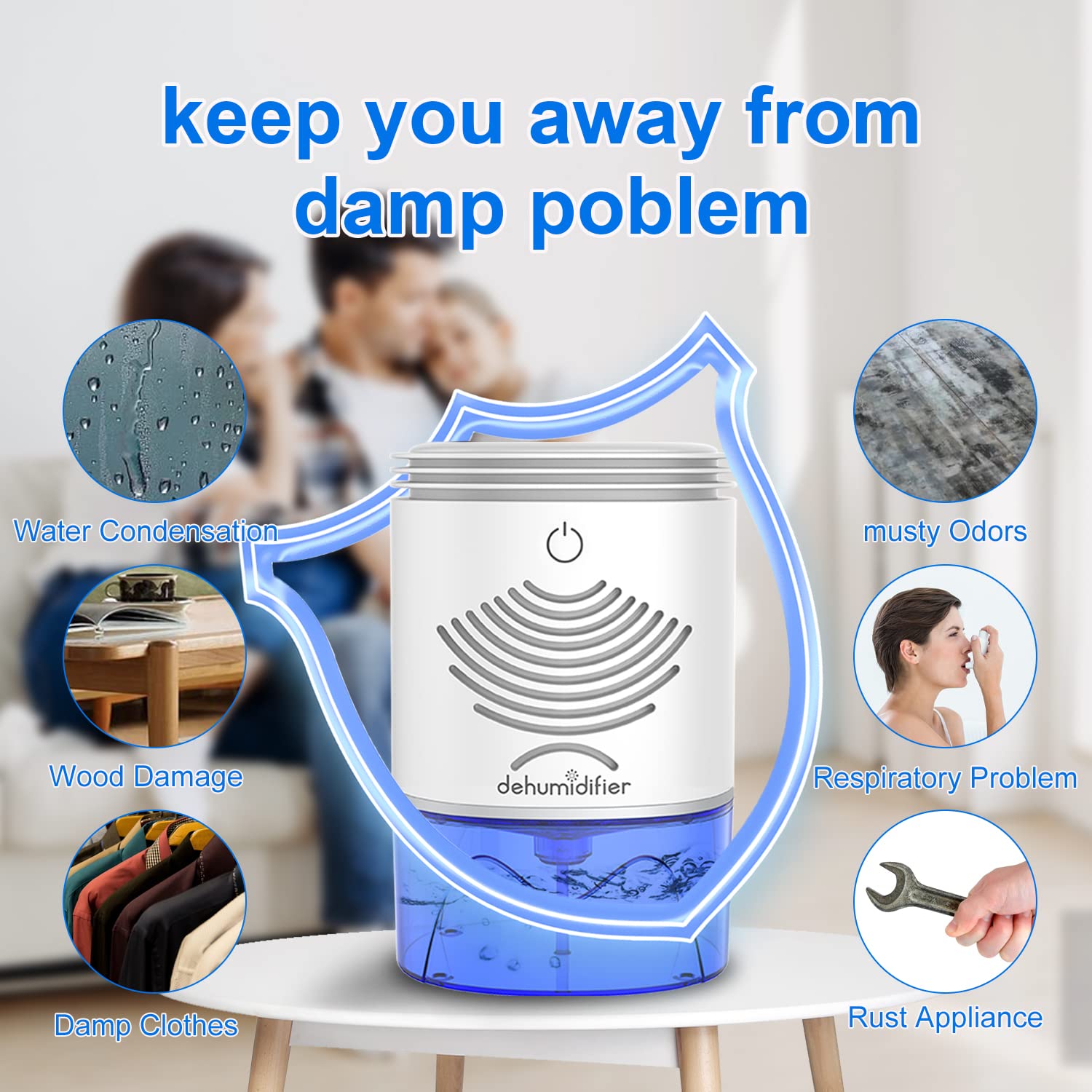 Dehumidifiers Small for Home Bedroom 34oz (1000ML) Mini Dehumidifier for Bathroom, RV, Closet, Office, Kitchen, Laundry, with Auto-off, Ultra-Quiet, Lights Energy Saving