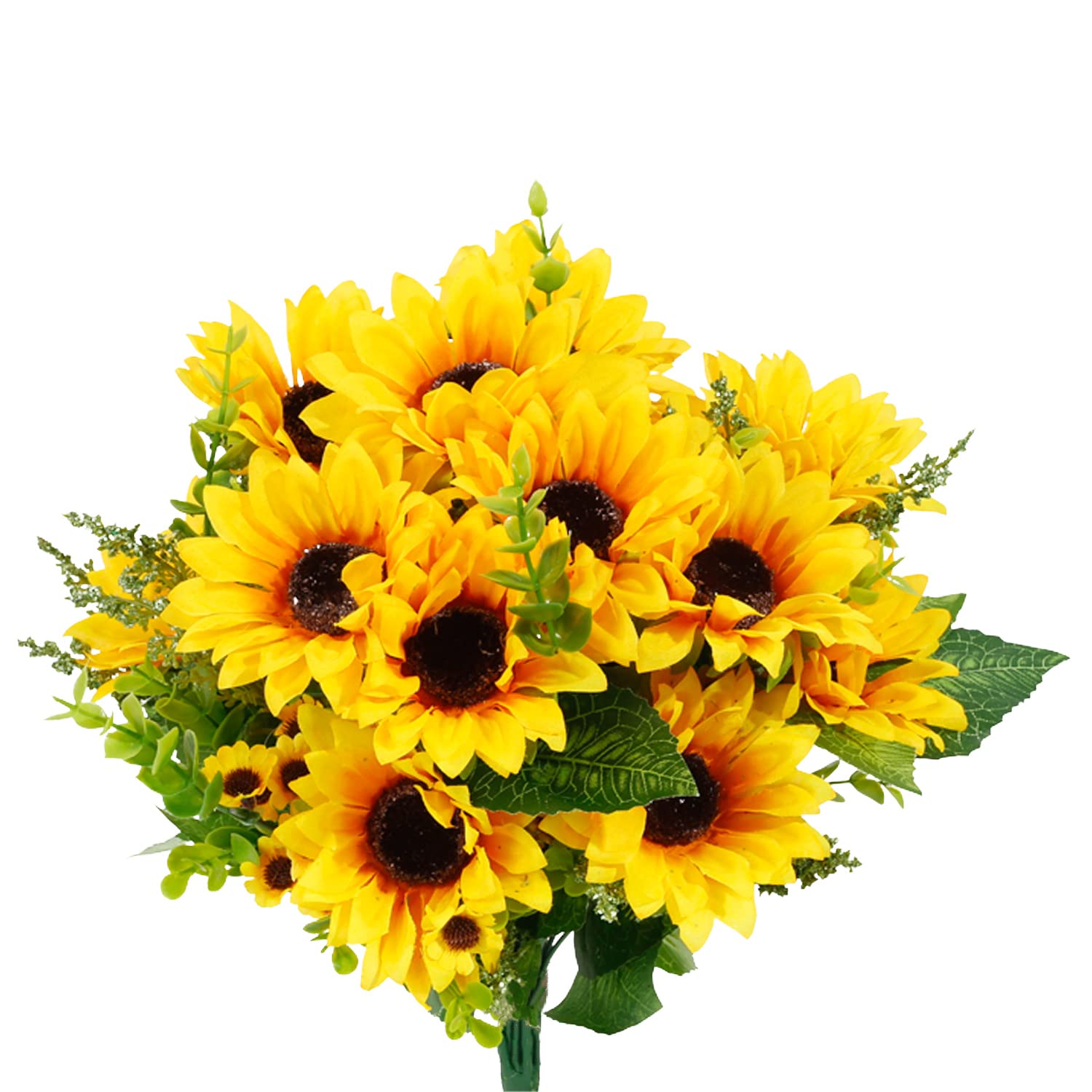 LIVILAN Sunflowers Artificial Flowers 2 Bunches Fake Sunflowers Silk Flowers Sunflower Bouquet Yellow Flowers Wedding Decor Home Hotel Office Party Garden Decorative Flowers Table Centerpiece