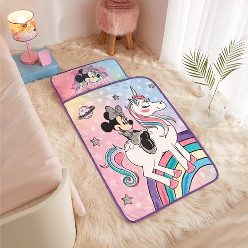 Idea Nuova Disney Minnie Mouse Super Soft Toddler Quilted Nap Mat with Built in Pillow, 26"" x46, Multicolor
