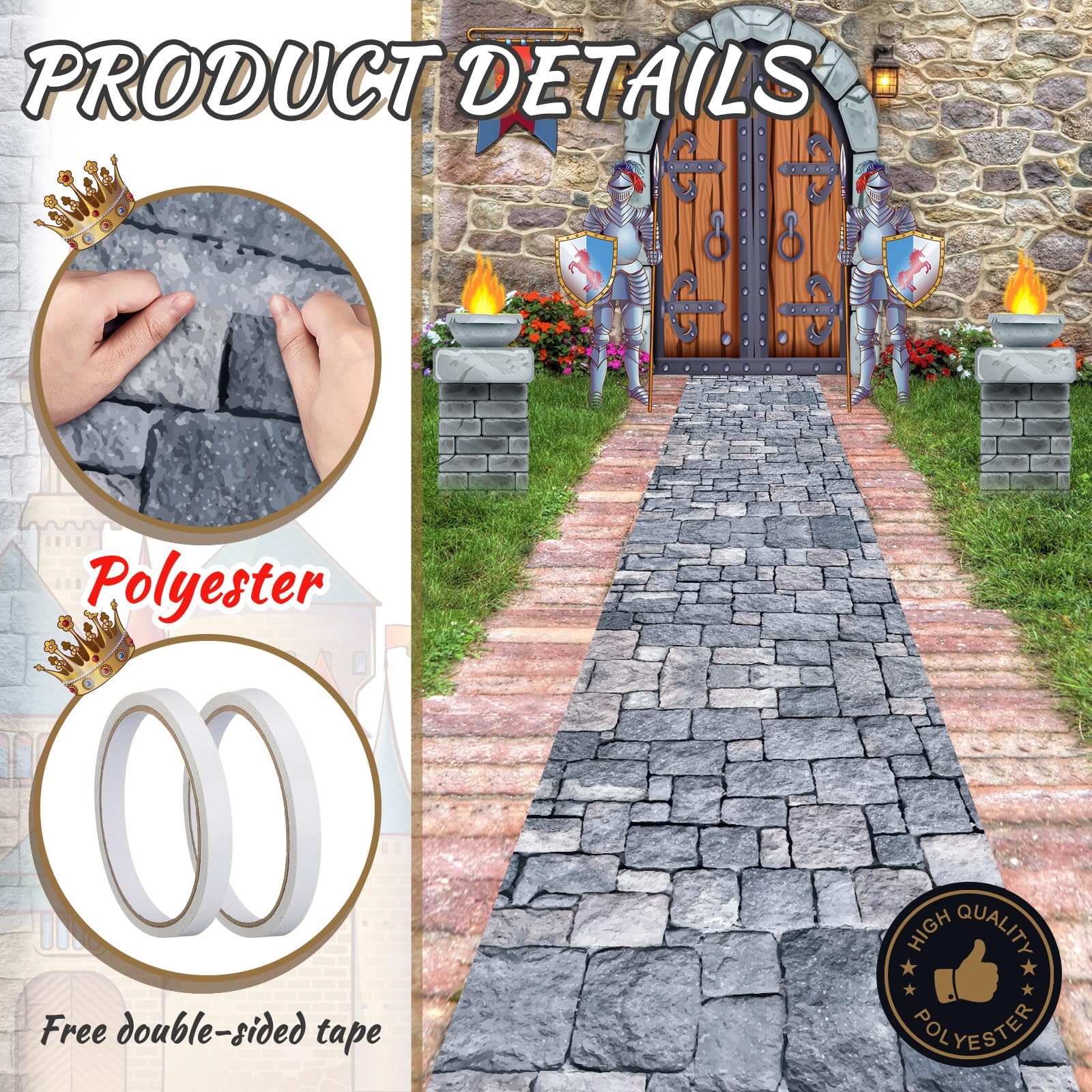 Fabbay 4 Pack 10ft Cobblestone Aisle Runners Medieval Party Decorations Polyester Brick Stone Printed Floor Runners for Medieval Castle Knight Themed Party Supplies Halloween Castle Table Cover