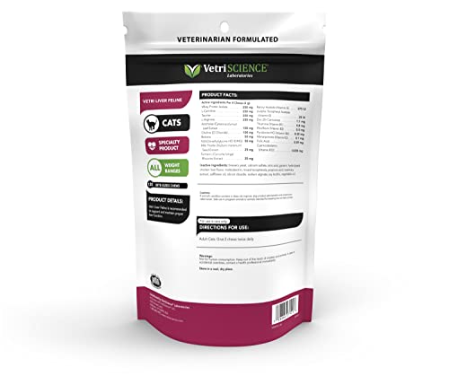 VETRISCIENCE Vetri Liver Feline, Chicken Flavor, 120 Chews - Advanced Liver Support Supplement for Cats with Milk Thistle, DMG and Whey Protein Isolate