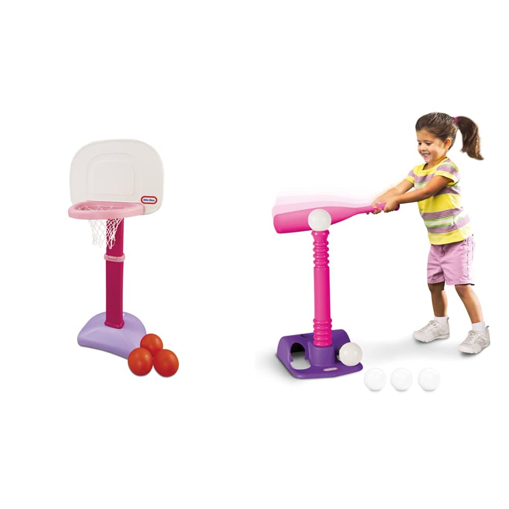 Little Tikes Easy Score Basketball Set (Pink, 3-Balls) and T-Ball Set (Pink, 5-Balls) - Bundle