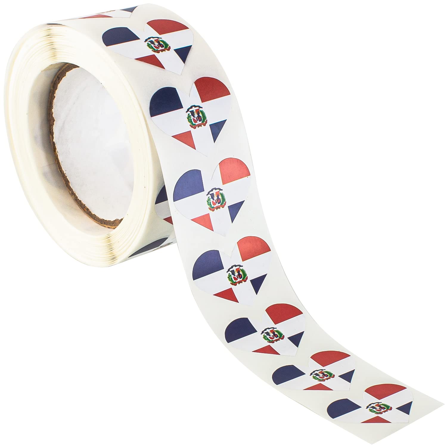 Dominican Republic Heart Stickers * 500 Per Roll (1" x 1") Dominican Flag