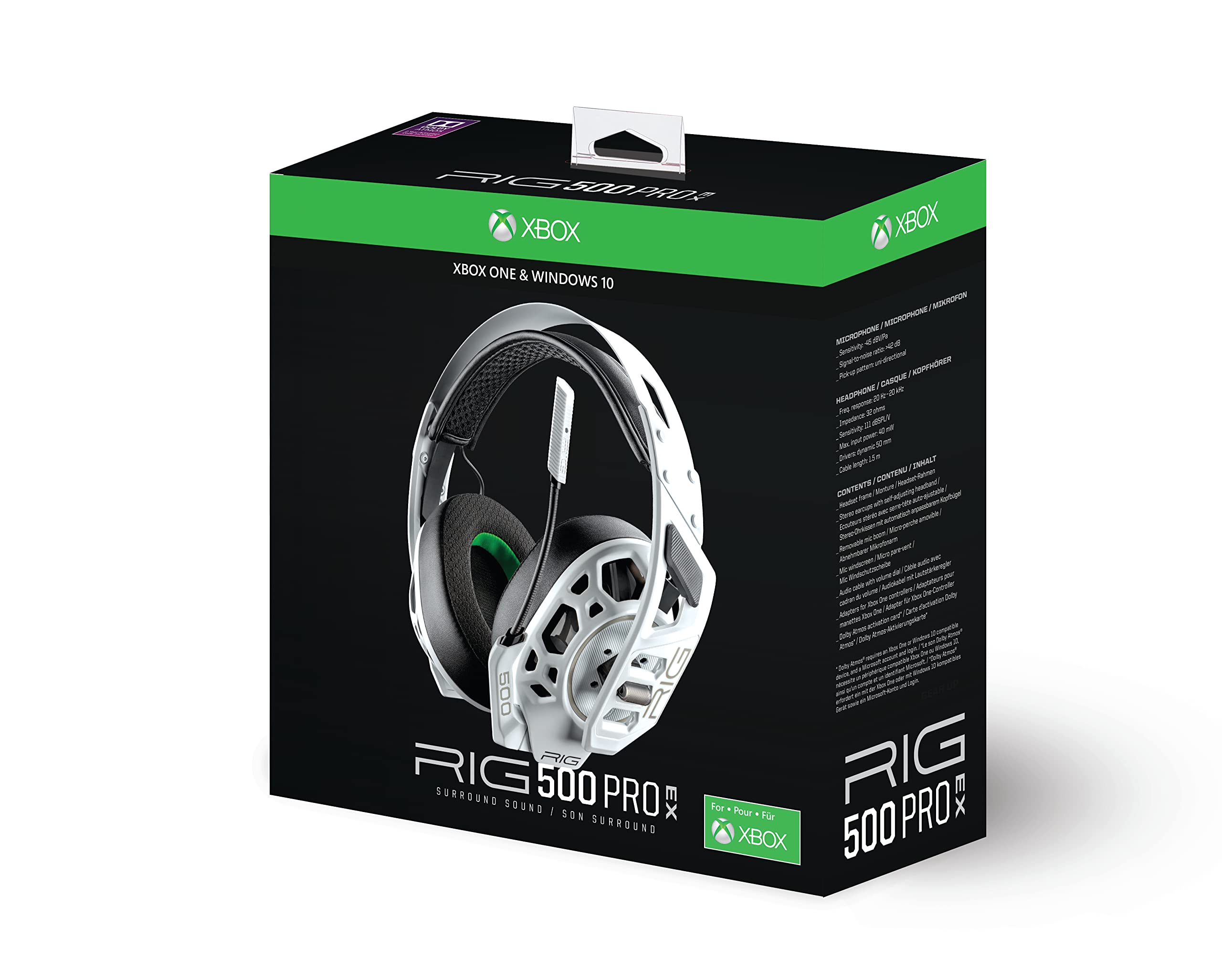 RIG 500 PRO EX Officially Licensed Xbox Gaming Headset with Dolby Atmos 3D Spatial Audio for Xbox Series X|S, Xbox One, Windows 10/11 PC - 50mm Speaker Drivers - Audio Dial - White